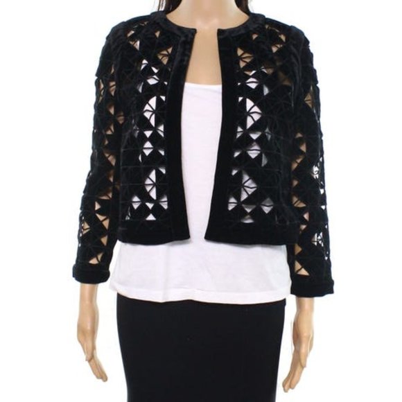 Tahari | Jackets & Coats | Tahari Black Velvet Laser Cut Out Design ...